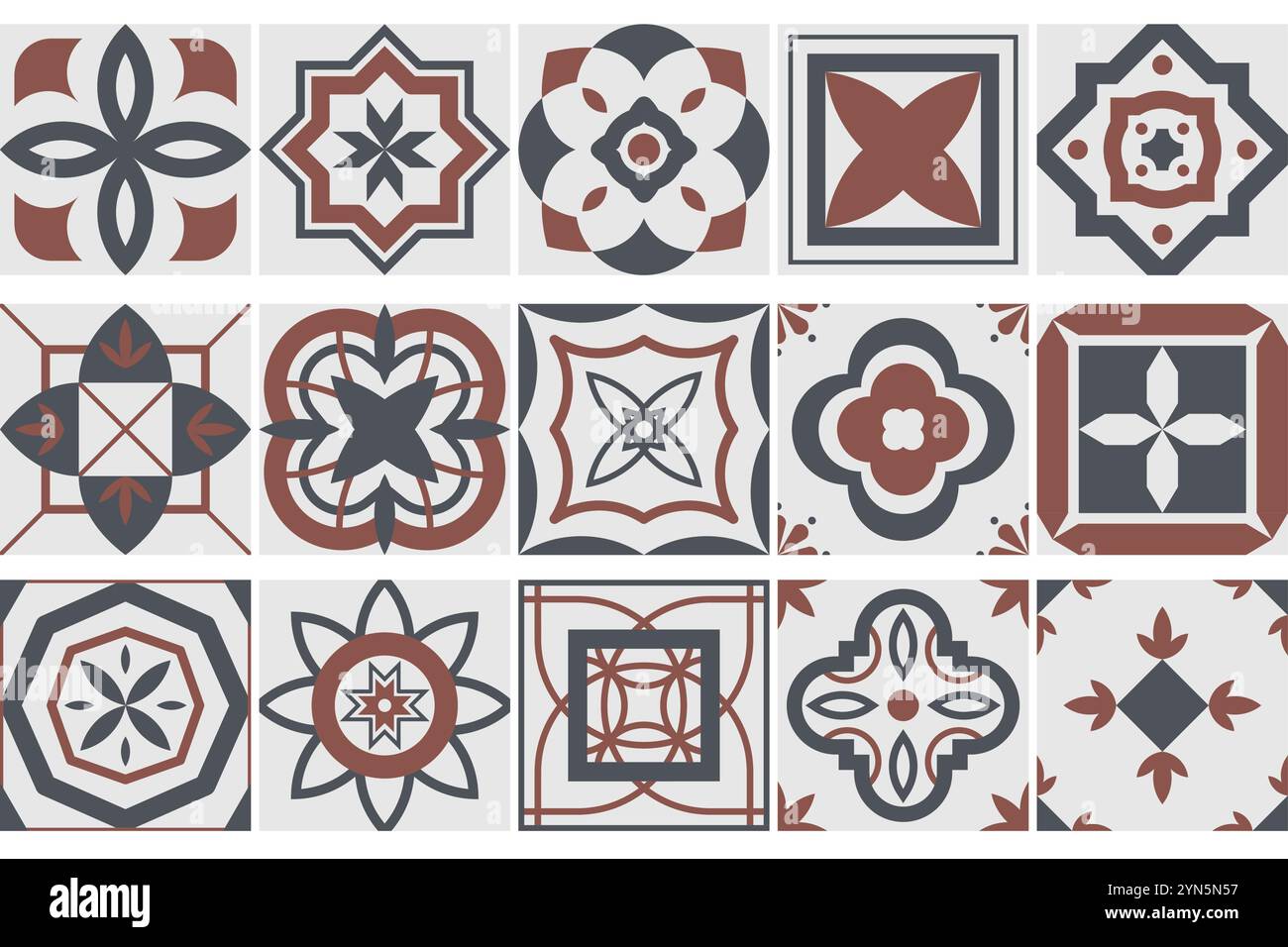 Collection of seamless geometric mosaic patterns - trendy color tile ...