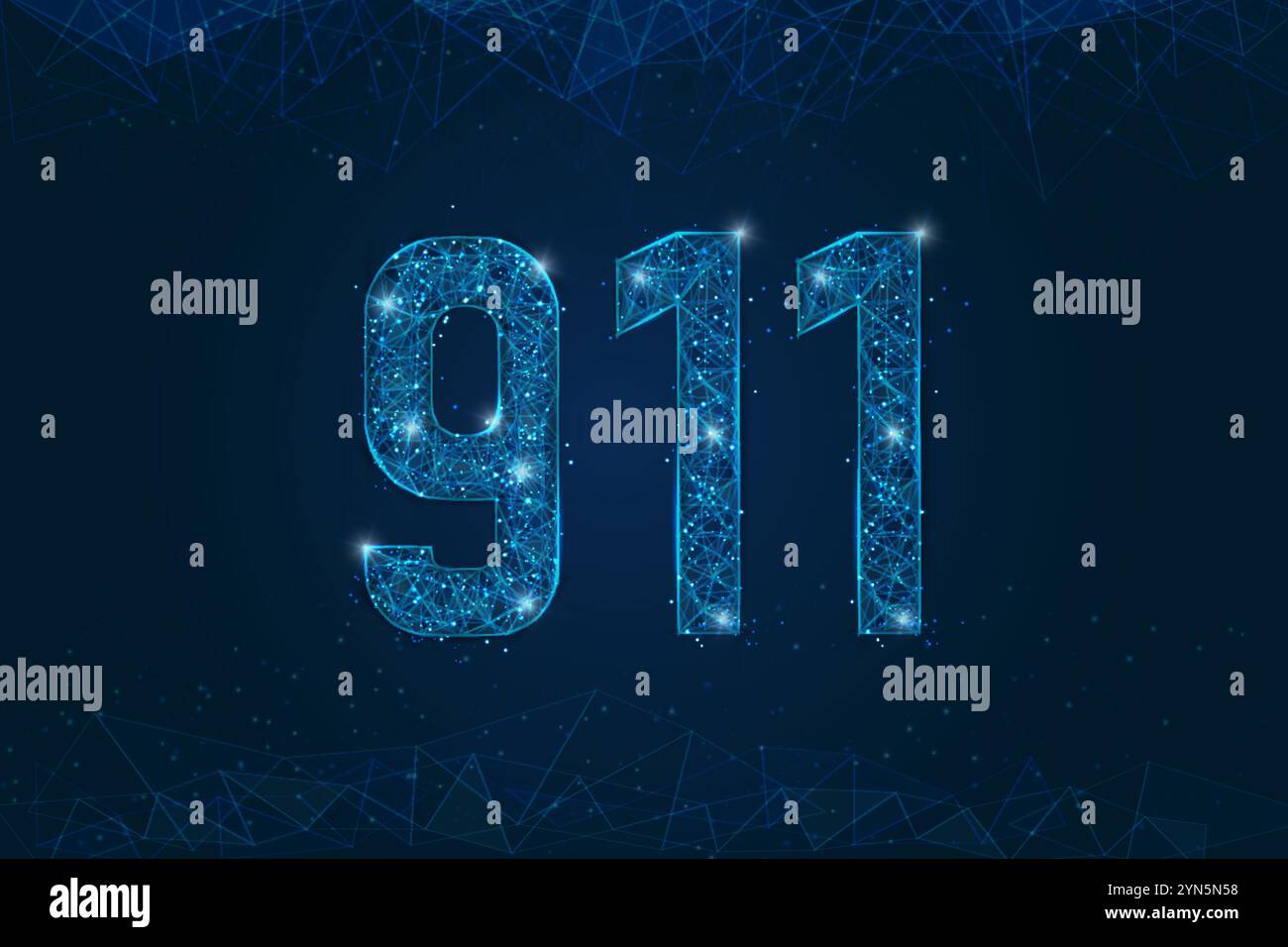 Abstract isolated blue image of The symbolic number 911 nine hundred eleven . Polygonal low poly ...