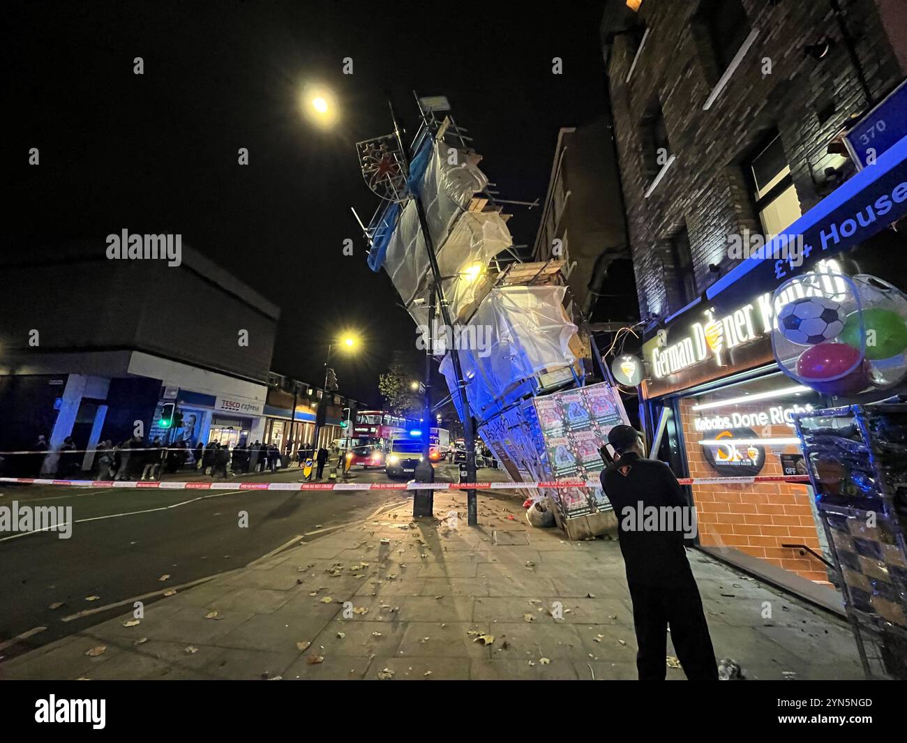 Emergency services at the scene of a scaffolding collapse on Bethnal ...