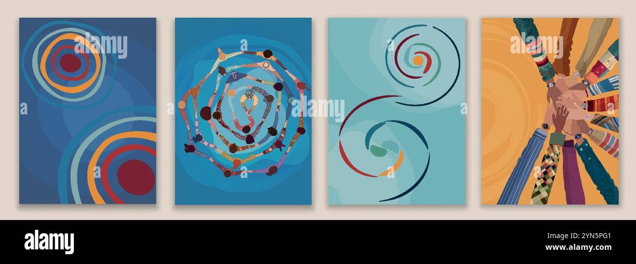 Volunteer multicultural people group concept. Editable set template ...