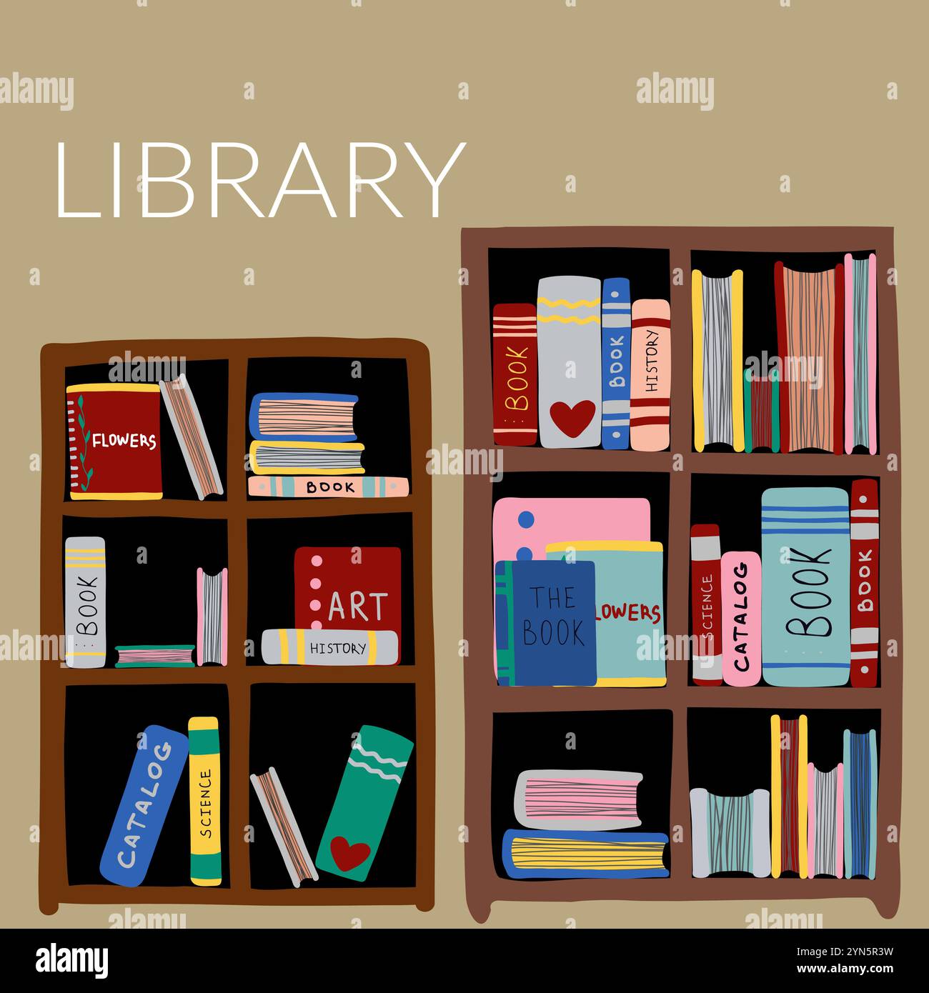 Bookshelf colorful book library vector artwork Stock Vector Image & Art ...