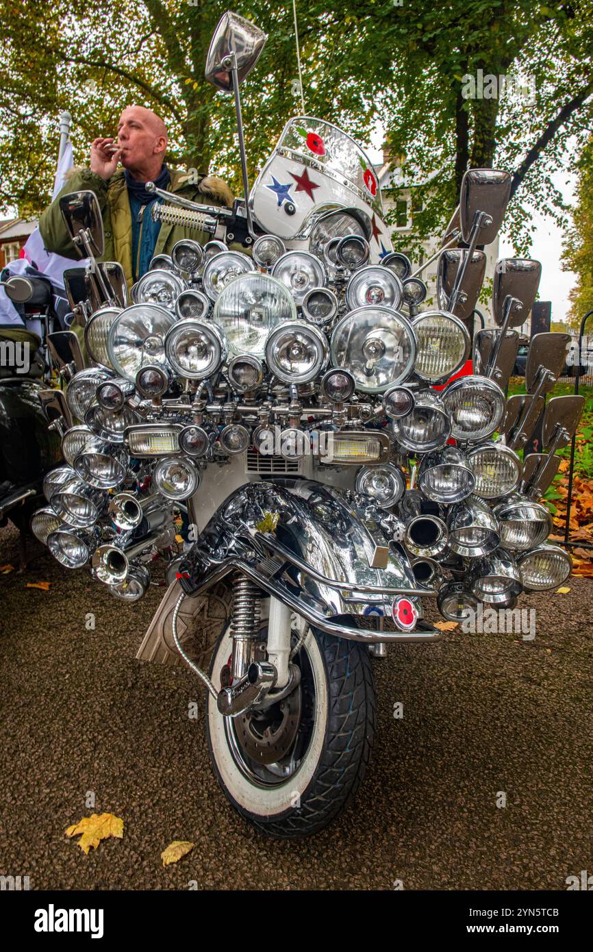 Headlights decorate mods' scooters on the Ride of Remembrance for mods ...
