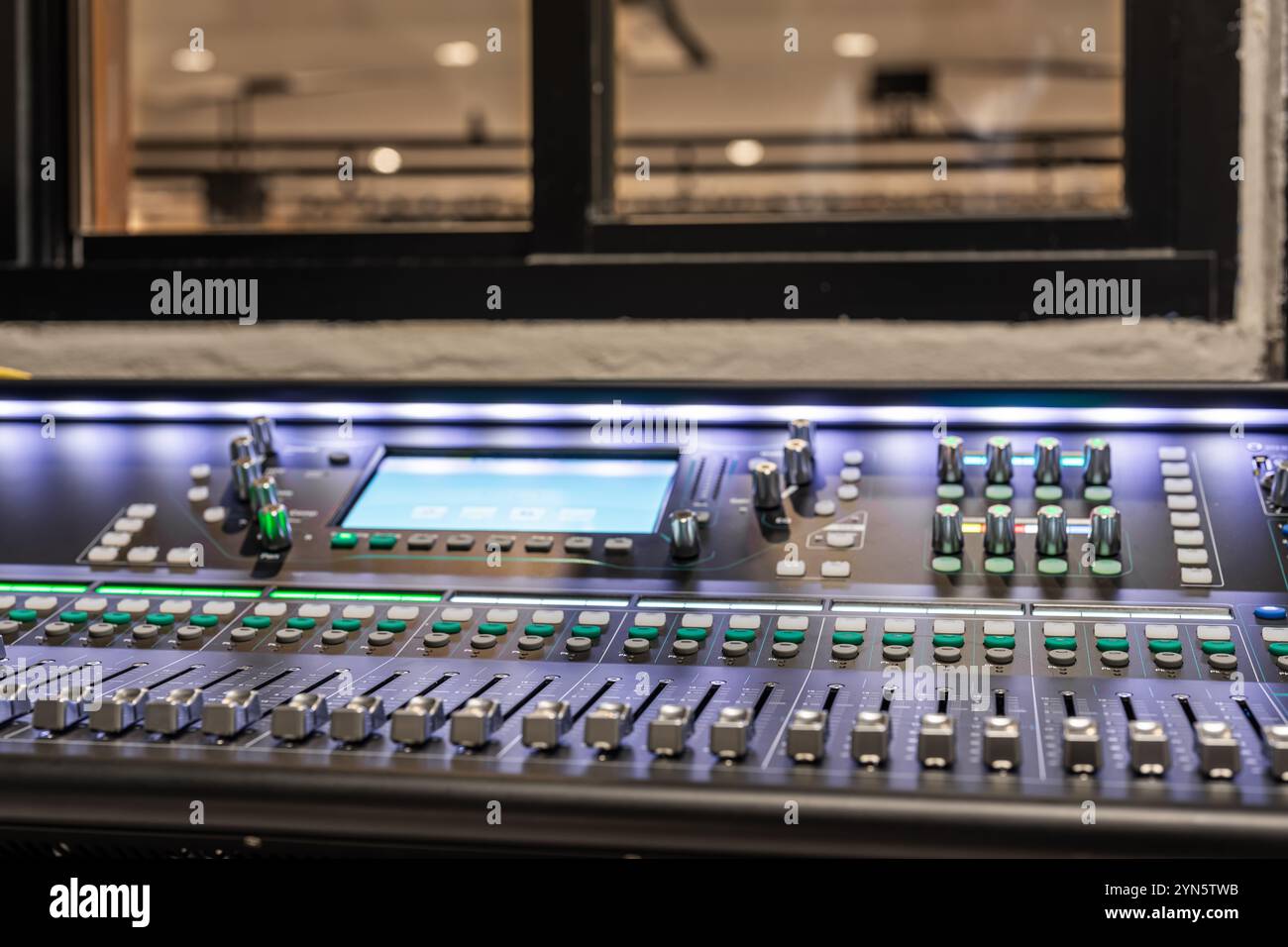 Mixing console, sound board, equipment in an auditorium, theater sound ...