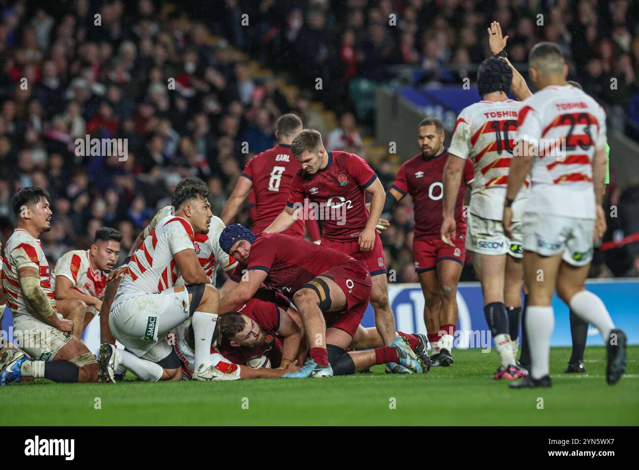 Luke Cowan-Dickie of England goes over for a try during the Autumn ...