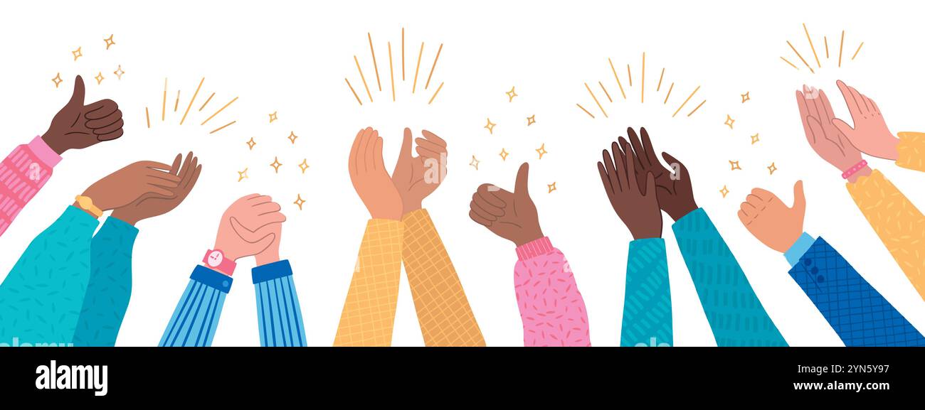 Congratulate background. People hands clap. Thumb up. Success corporate audience. human ...