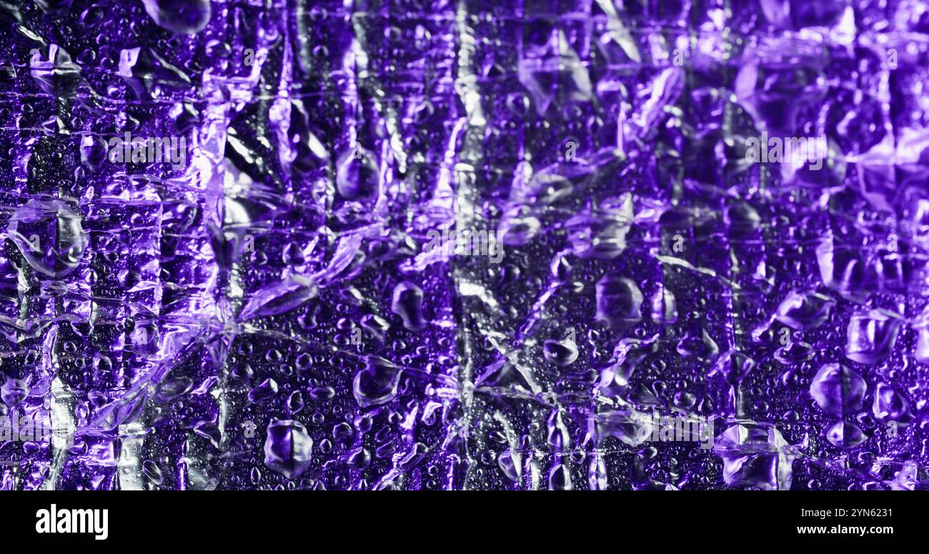 Color droplet. Purple condensate. Dispersion on bubble film glossy ...