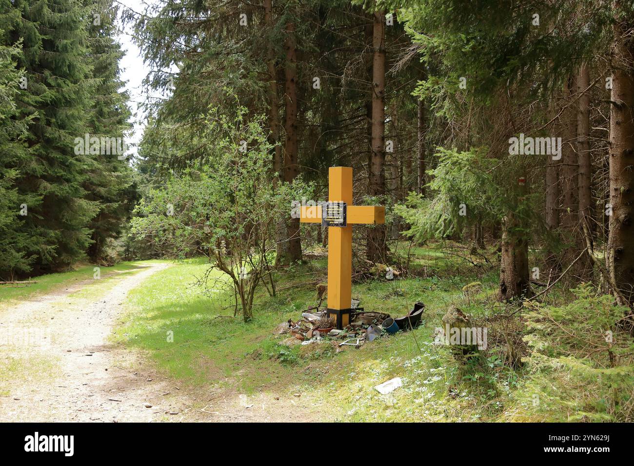 Flaje in Czech Republic - April 28 2024: religious cross beside the ...