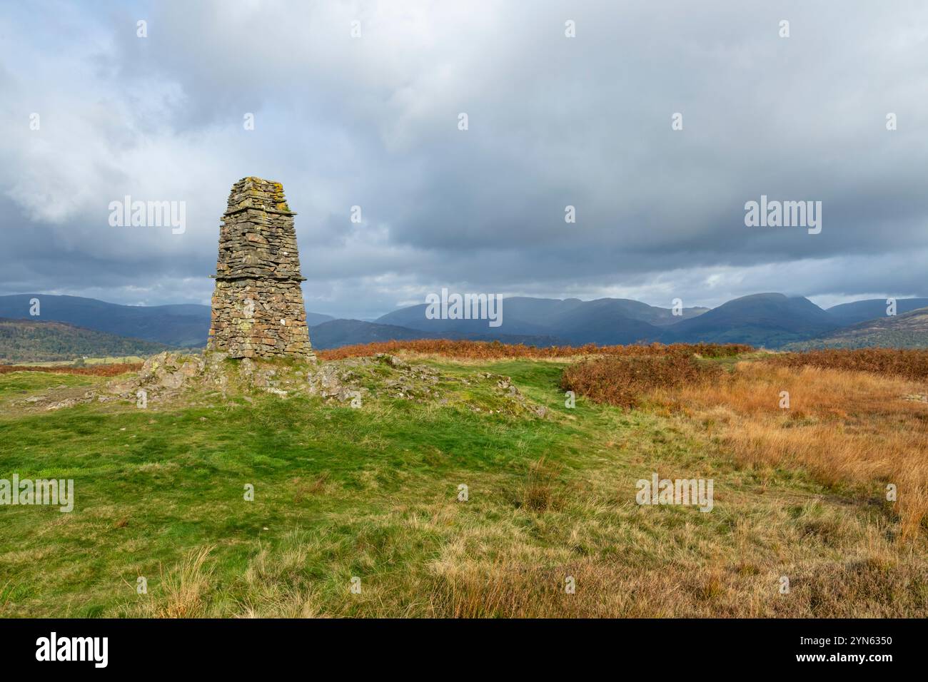 Stone summit marker on Latterbarrow between Hawkshead and Ambleside in ...