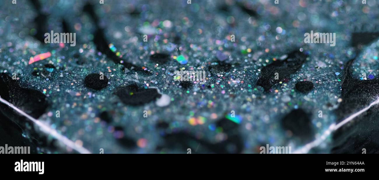 Shiny ink spill. Liquid glitter texture. Blur teal black color ...