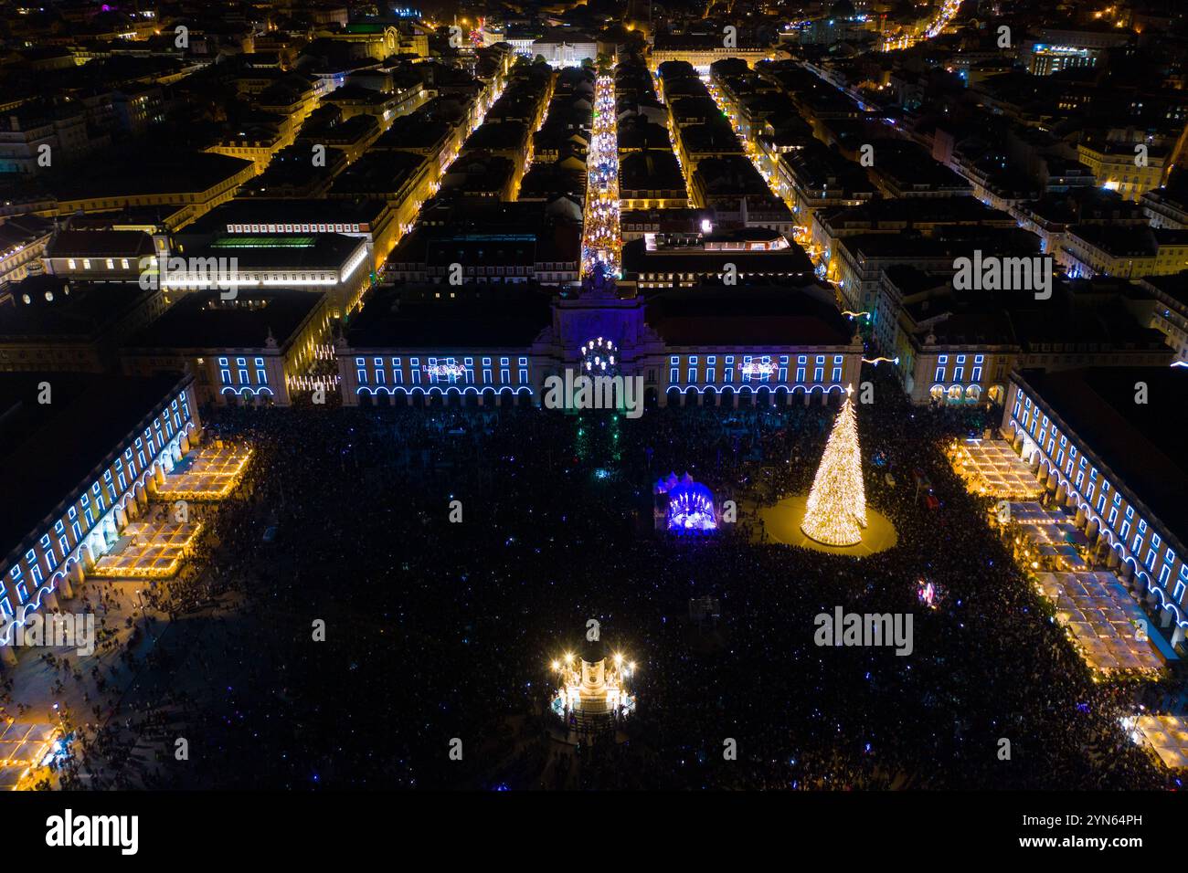 Christmas tree at Praça do Comércio in Lisbon, Aerial View Stock Photo ...