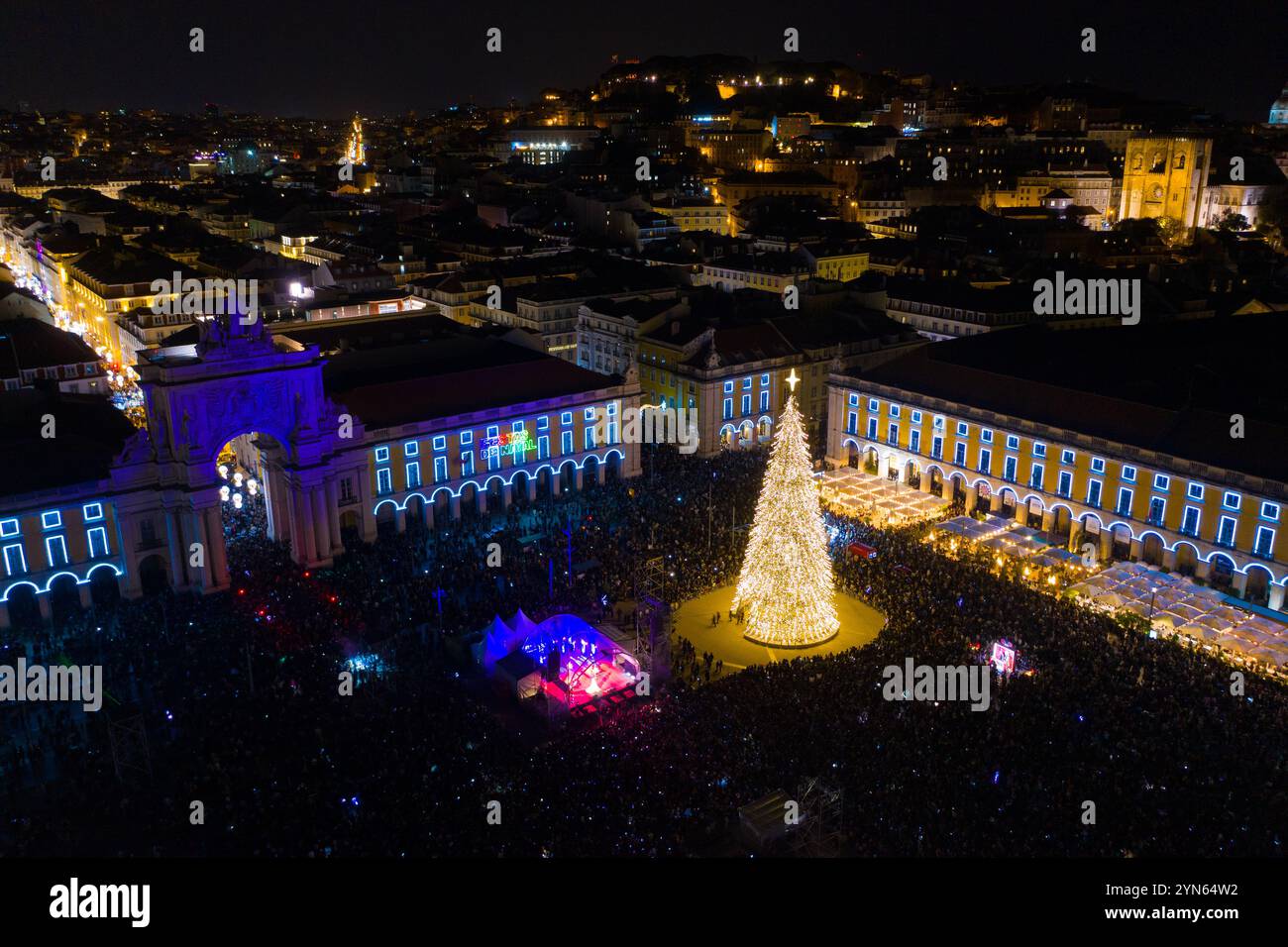 Christmas tree at Praça do Comércio in Lisbon, Aerial View Stock Photo ...