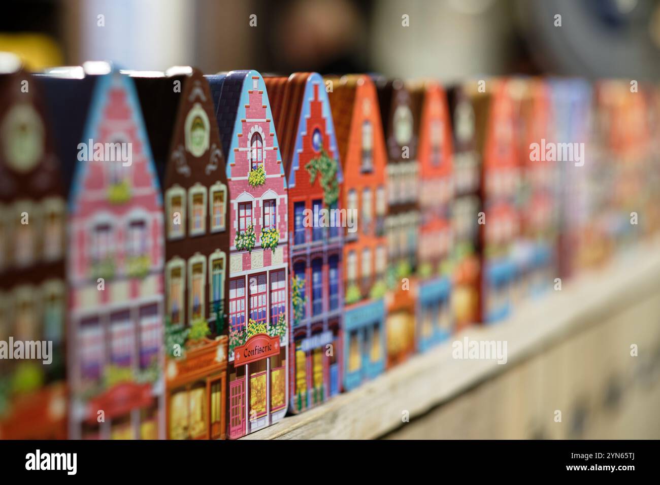 Chocolate boxes in the shape of traditional canal houses for sale in a ...