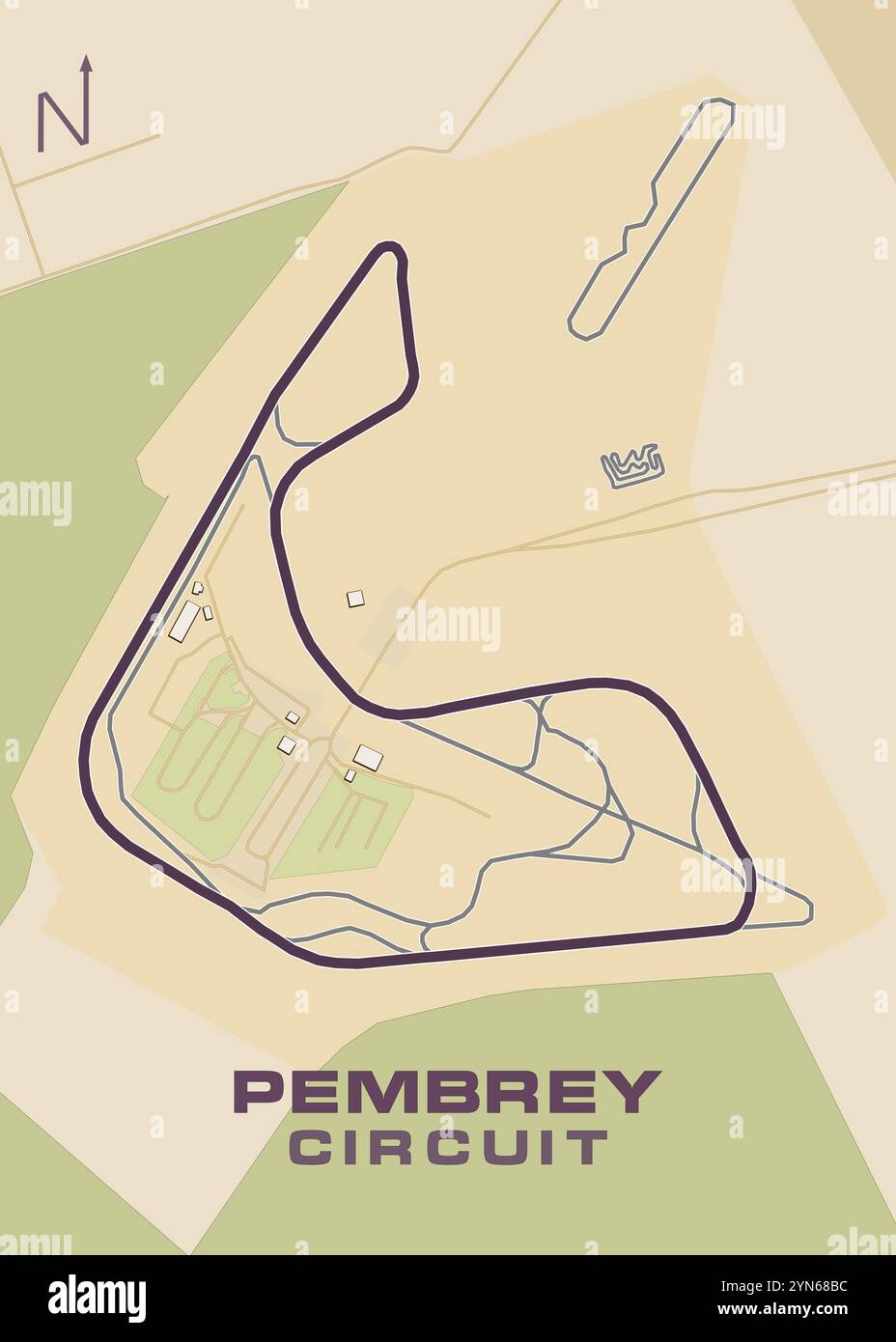 The image depicts a detailed map of the Pembrey Circuit, a race track ...