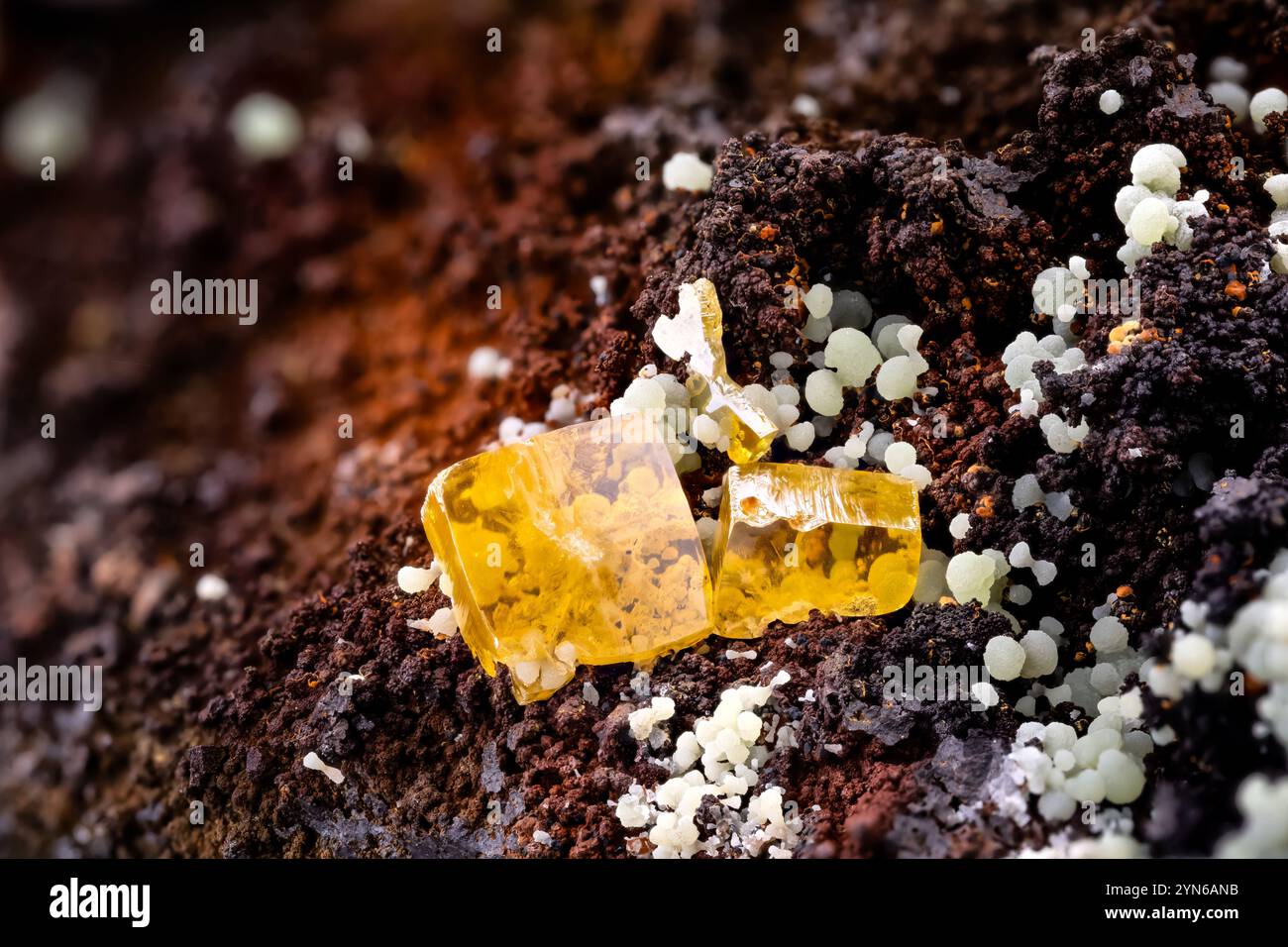 yellow Wulfenite with green Mimetite crystals. Specimen from Ojuela ...
