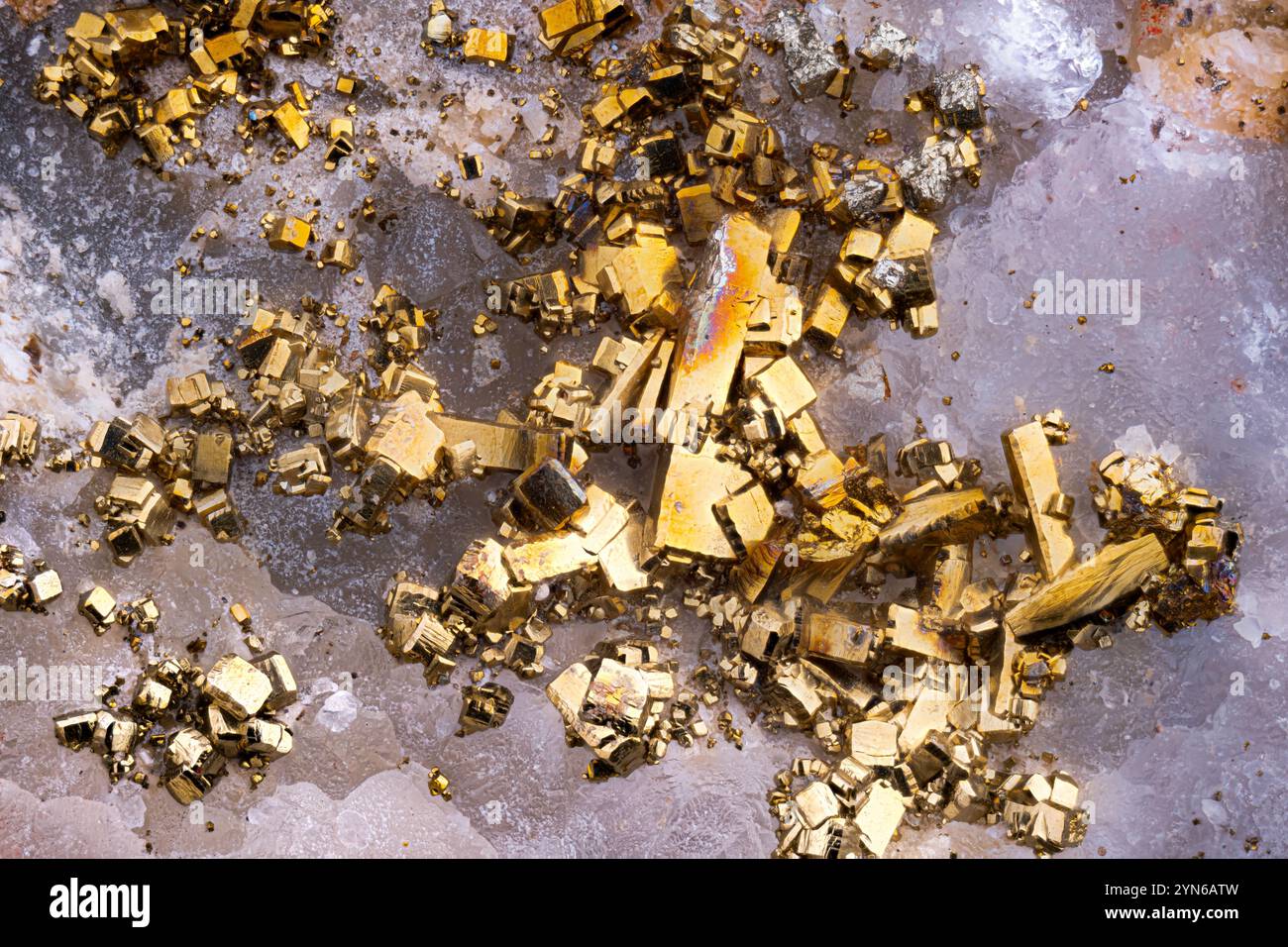 Golden pyrite on quartz. Specimen from st-marguerite-lafigère, France ...