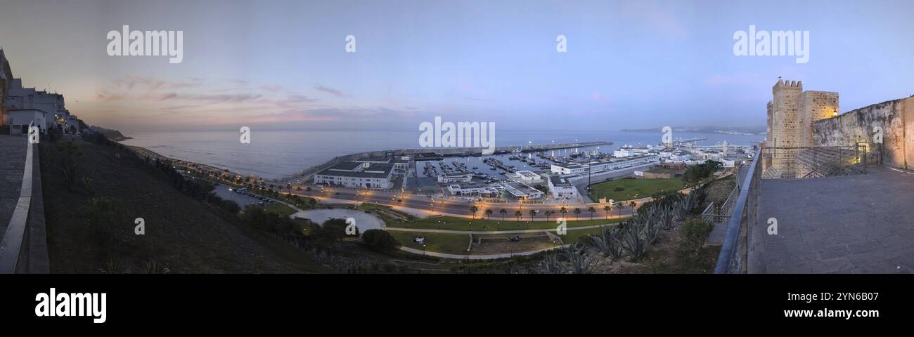 Scenic view from the York castle in Tangier at night, Morocco, Africa ...