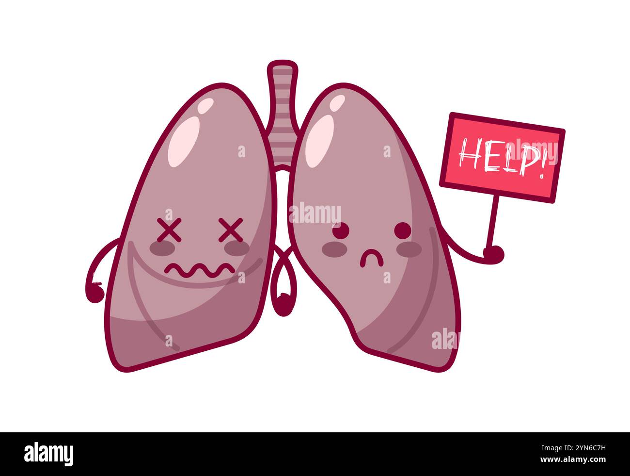 Smokers Lungs. Cute cartoon characters in kawaii style. Diseased organ ...