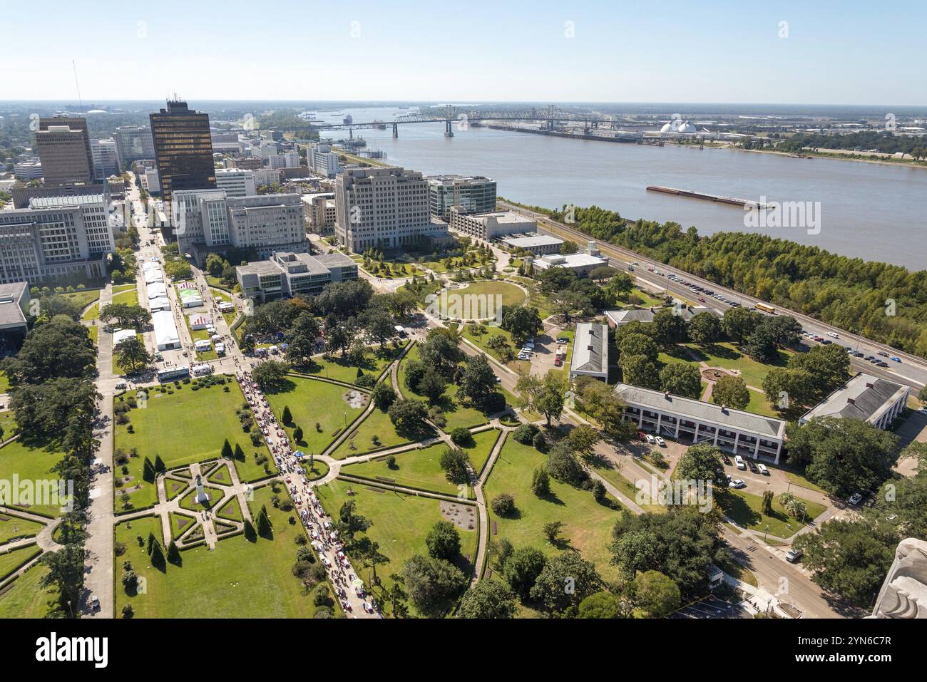 Aerial view of Baton Rouge from the State Capitol, USA, North America ...