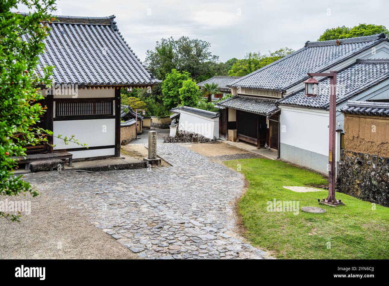 Tranquil landscape with traditional japanese houses. Empty street in ...