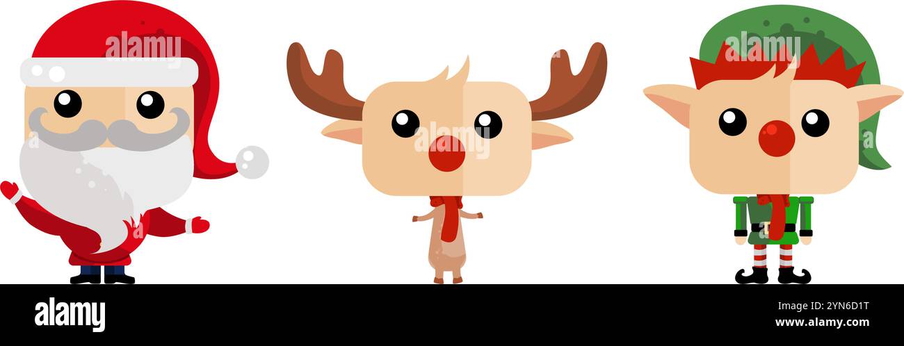 cute santa claus, reindeer and christmas elf Stock Vector Image & Art ...