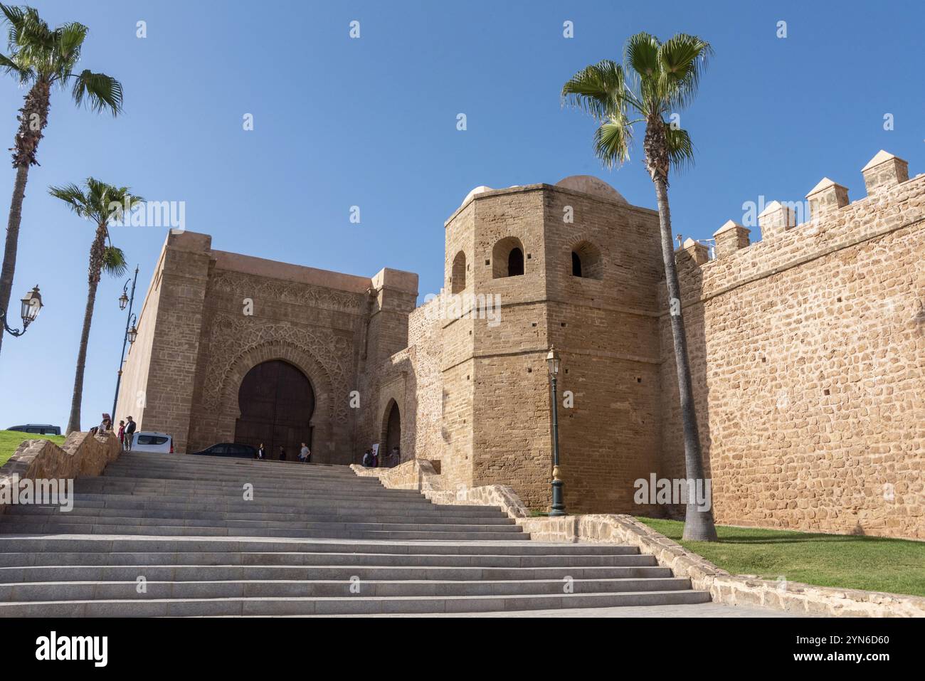 Ancient wall and main gate of the famous Kasbah of the Udayas in ...