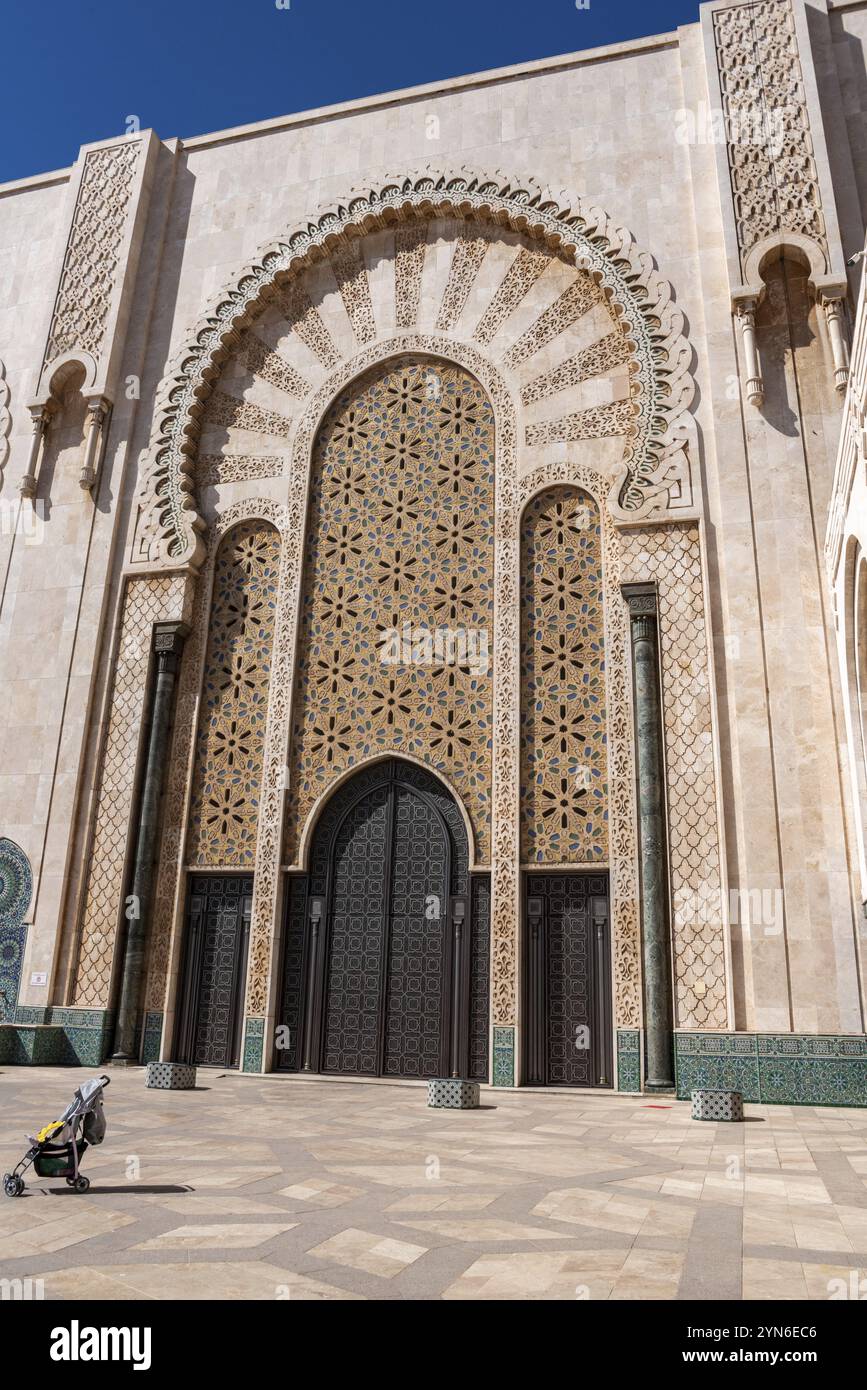 Exterior of the famous Hassan II Mosque at the coast of Casablanca ...