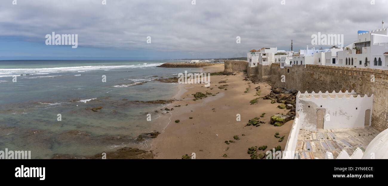 Scenic view of picturesque city center of Asilah, seen from the ...