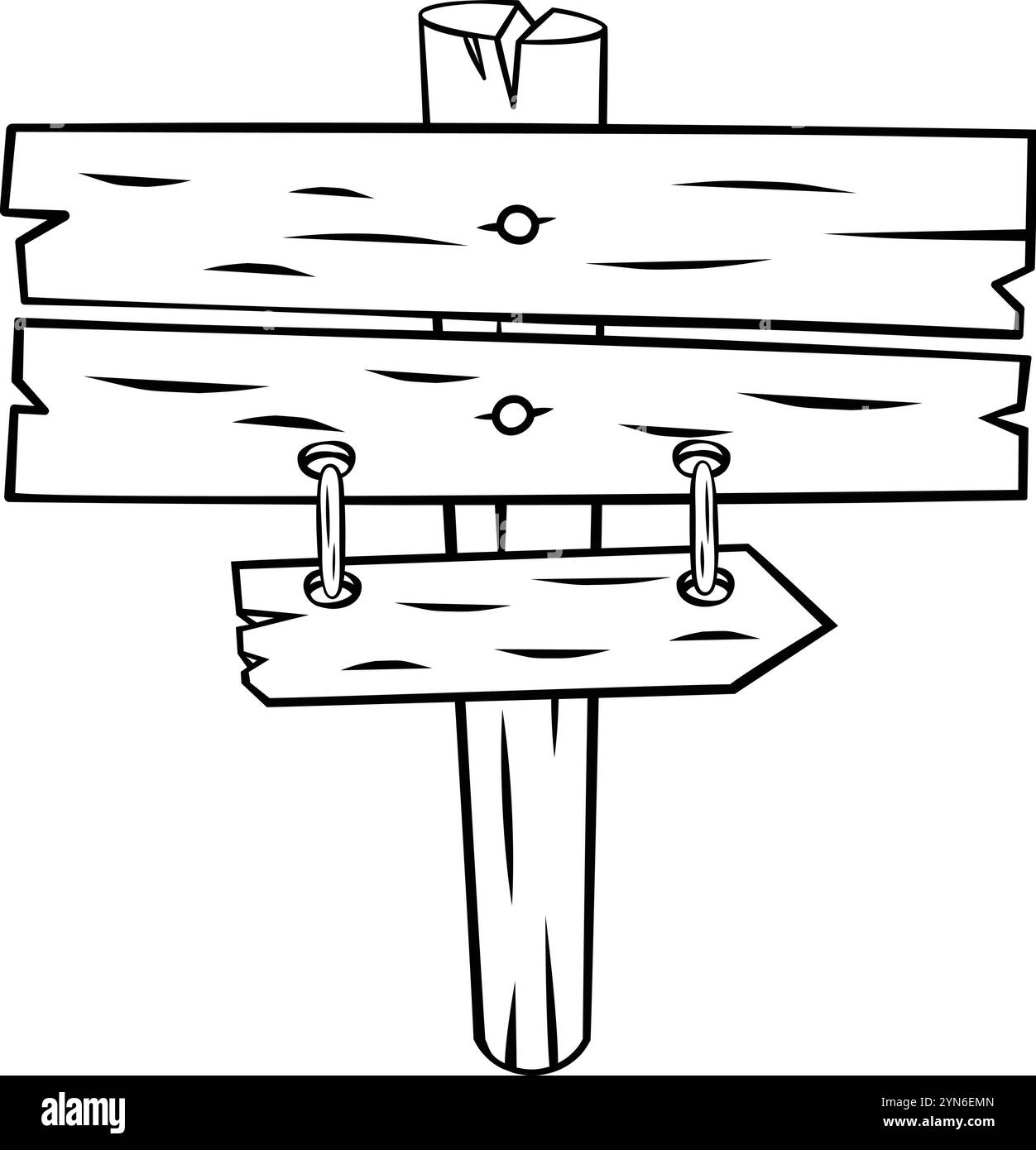Empty wooden signpost with three planks and a hanging arrow sign ...