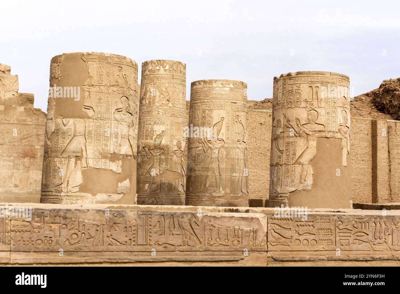 Ancient reliefs at columns' remains of Kom Oombo temple, Egypt, Africa ...