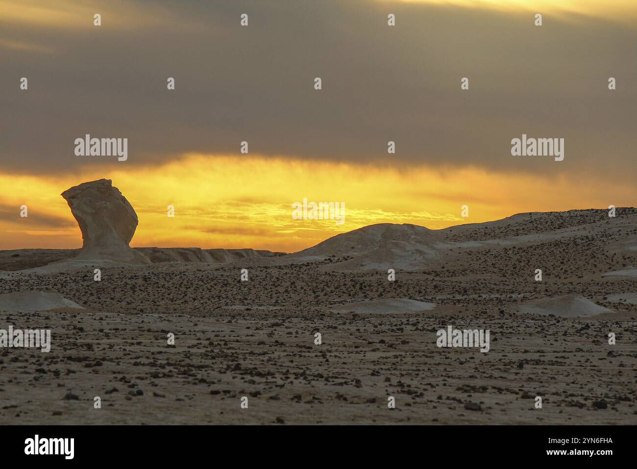Sunset in the Libyan desert, white desert, limestone formations in the ...