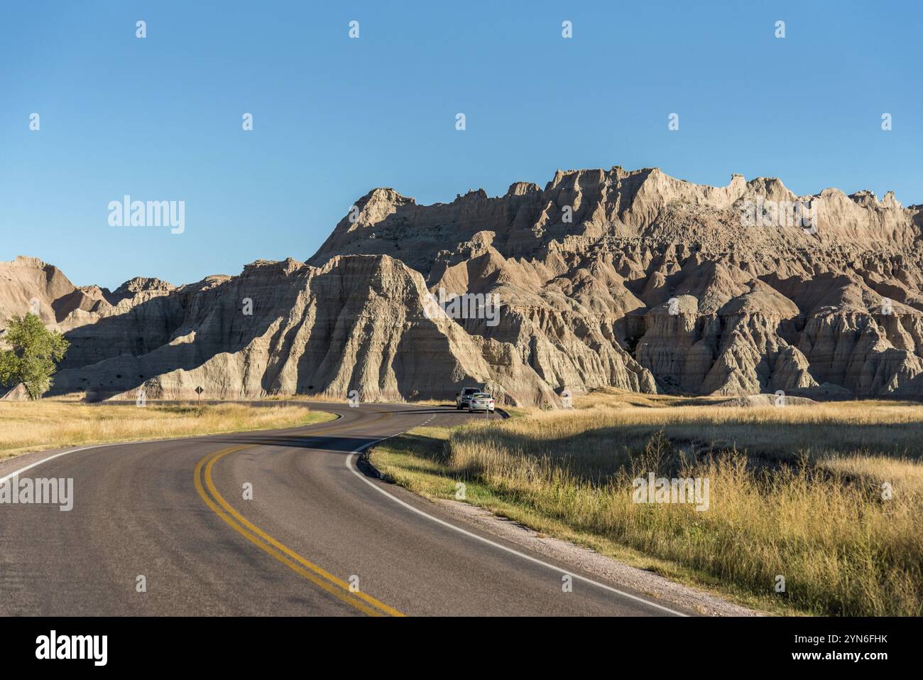 Main road leading through the Badlands National Park, USA, North ...