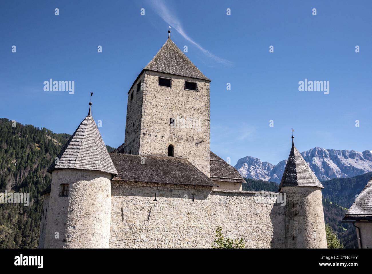 Outside of the castle in St. Martin in Thurn in the Dolomite Alps of ...