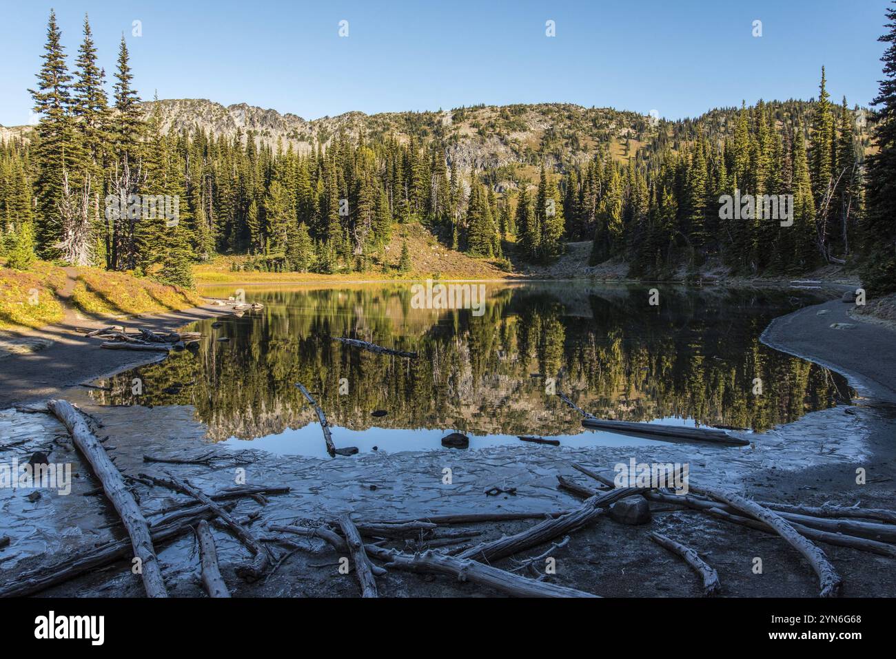 Scenic reflection from Shadow Lake in Mount Rainier National Park, USA ...