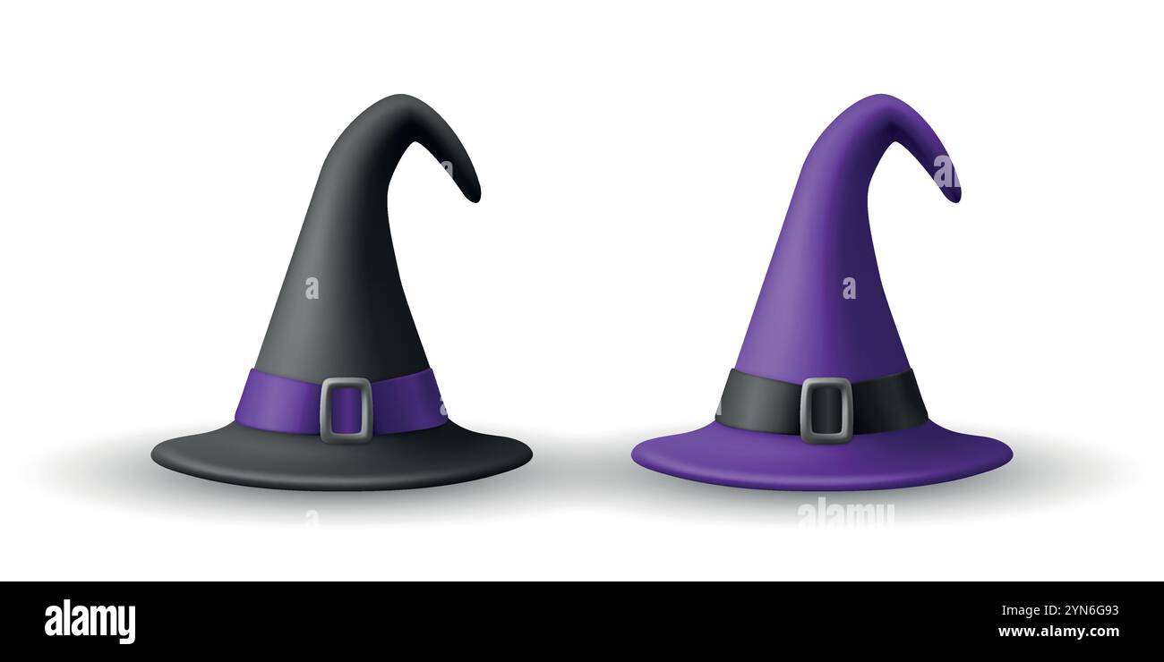 Vector 3d Realistic Witch Hats Illustration. Purple and Black Witch Hat ...