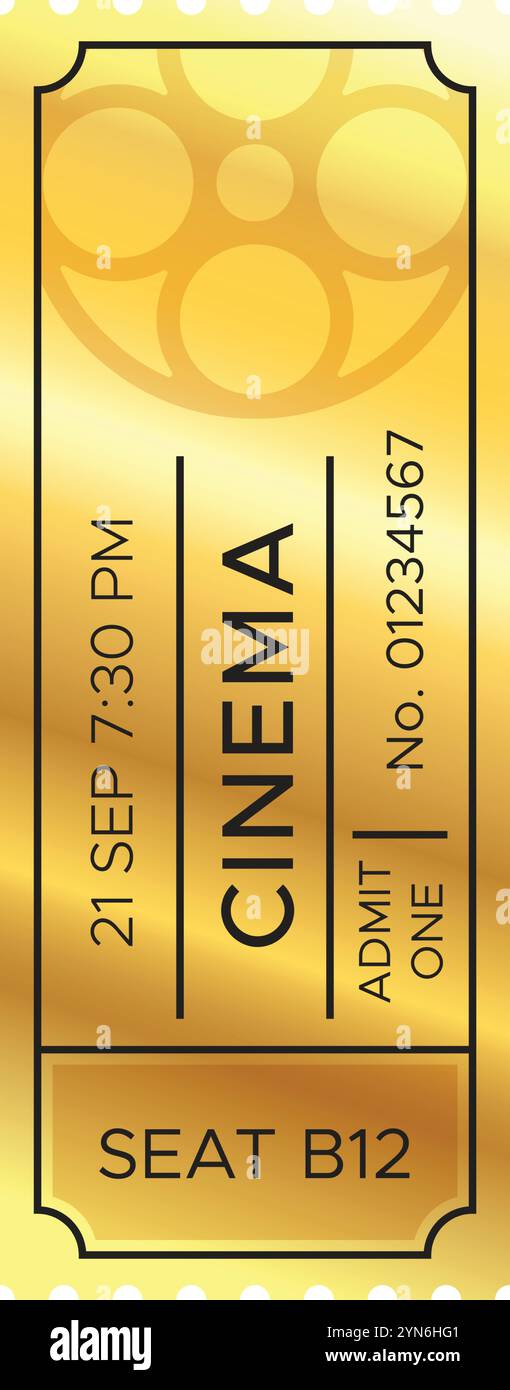 Golden cinema ticket representing entertainment, movies, and the thrill ...