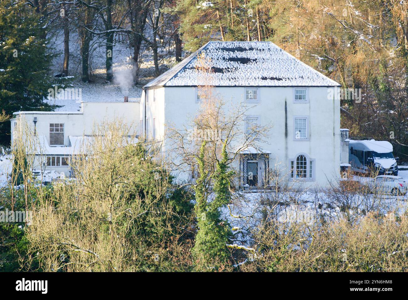 Looking down on snow covered house in Matlock, Derbyshire, UK Stock ...
