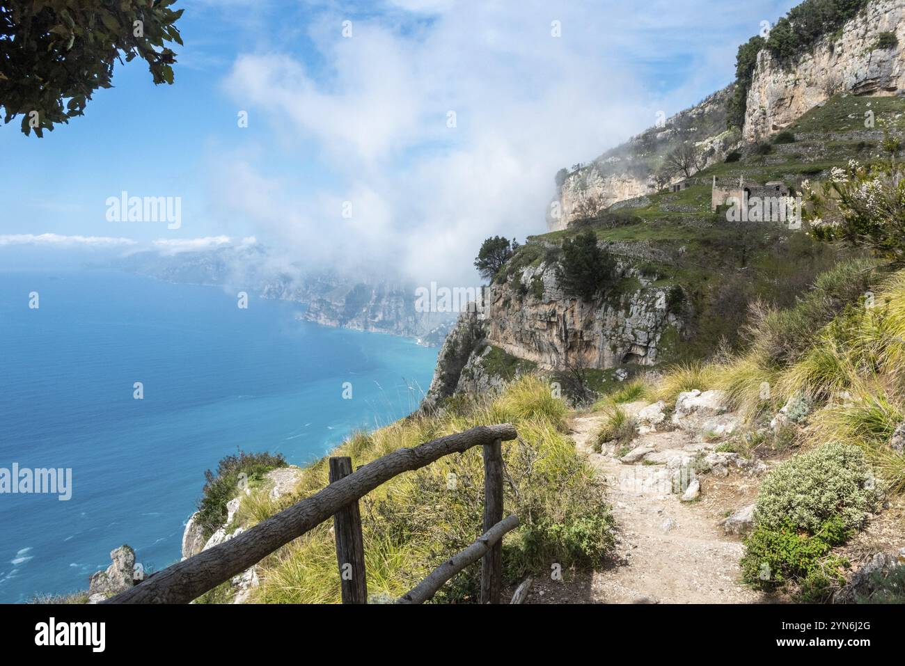Shoreline of the scenic Amalfi coast from the path of the Gods, Italy ...