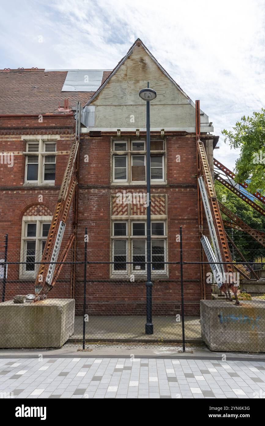 Detail of a historic building after 2011 earthquake, secured from ...