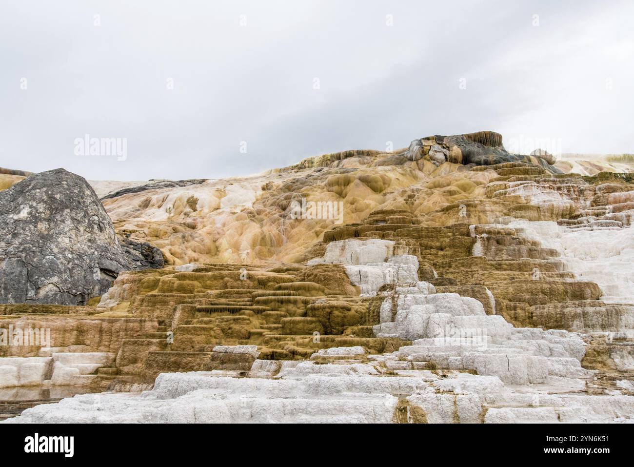 Scenic lifeless calcium terraces at Mammoth Hot Springs, Yellowstone ...