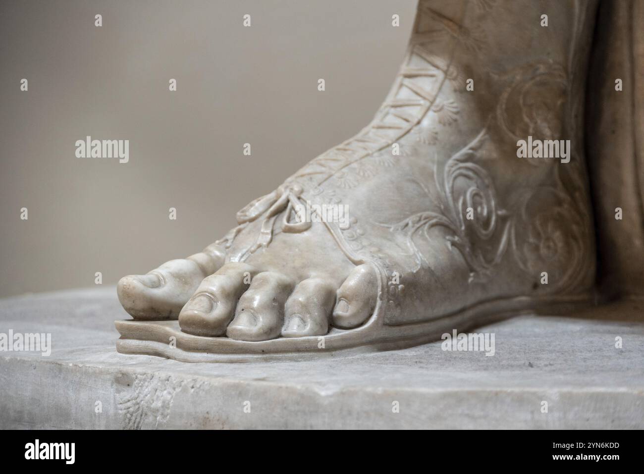 NAPLES, ITALY, MAY 06, 2022, Foot of an ancient Roman scuplture ...