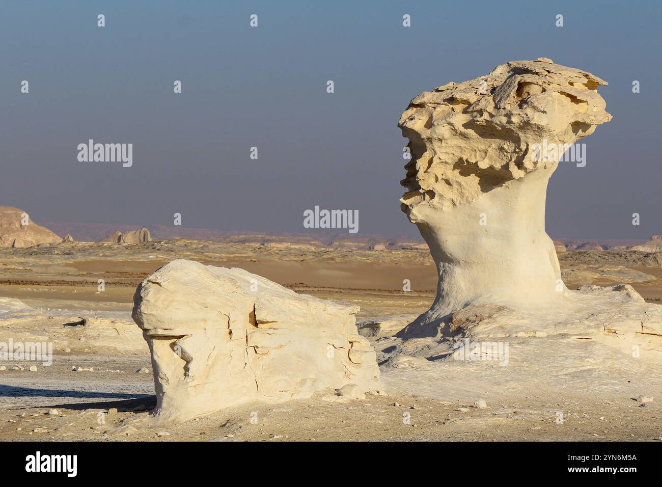 Bizarre limestone formations in the Lybian desert, white desert near ...