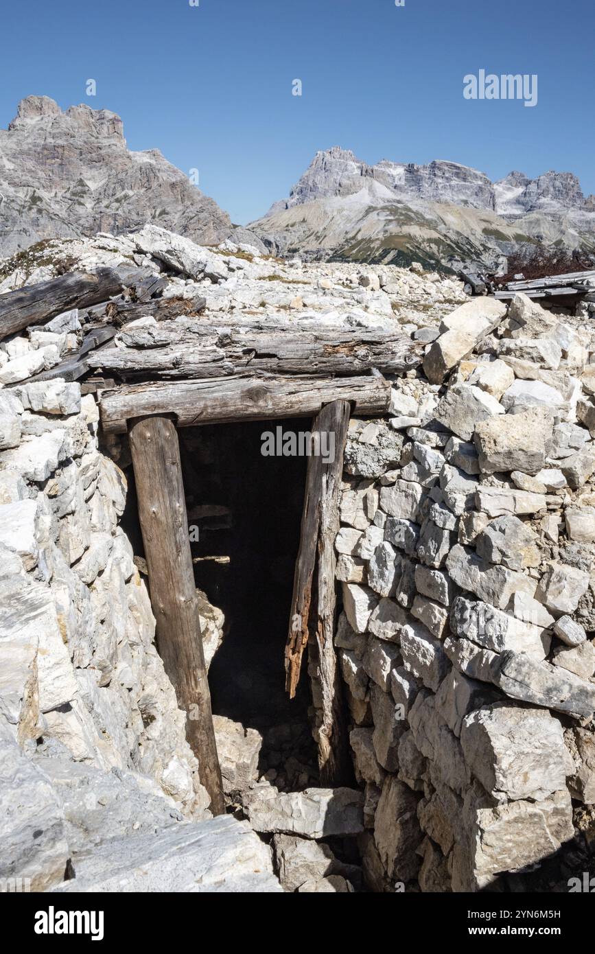 Remains of military fortifications on Mount Piano in the Dolomite Alps ...