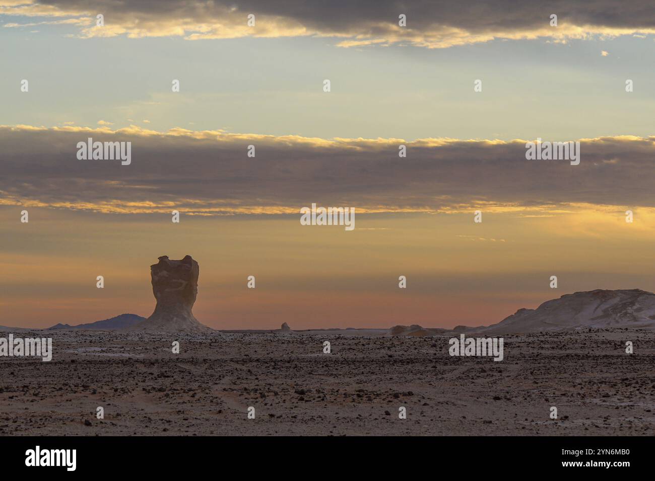 Sunset in the Libyan desert, white desert, limestone formations in the ...