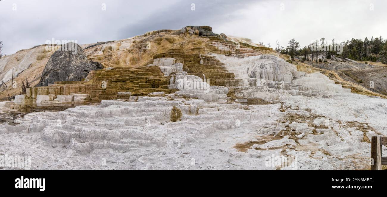 Scenic lifeless calcium terraces at Mammoth Hot Springs, Yellowstone ...