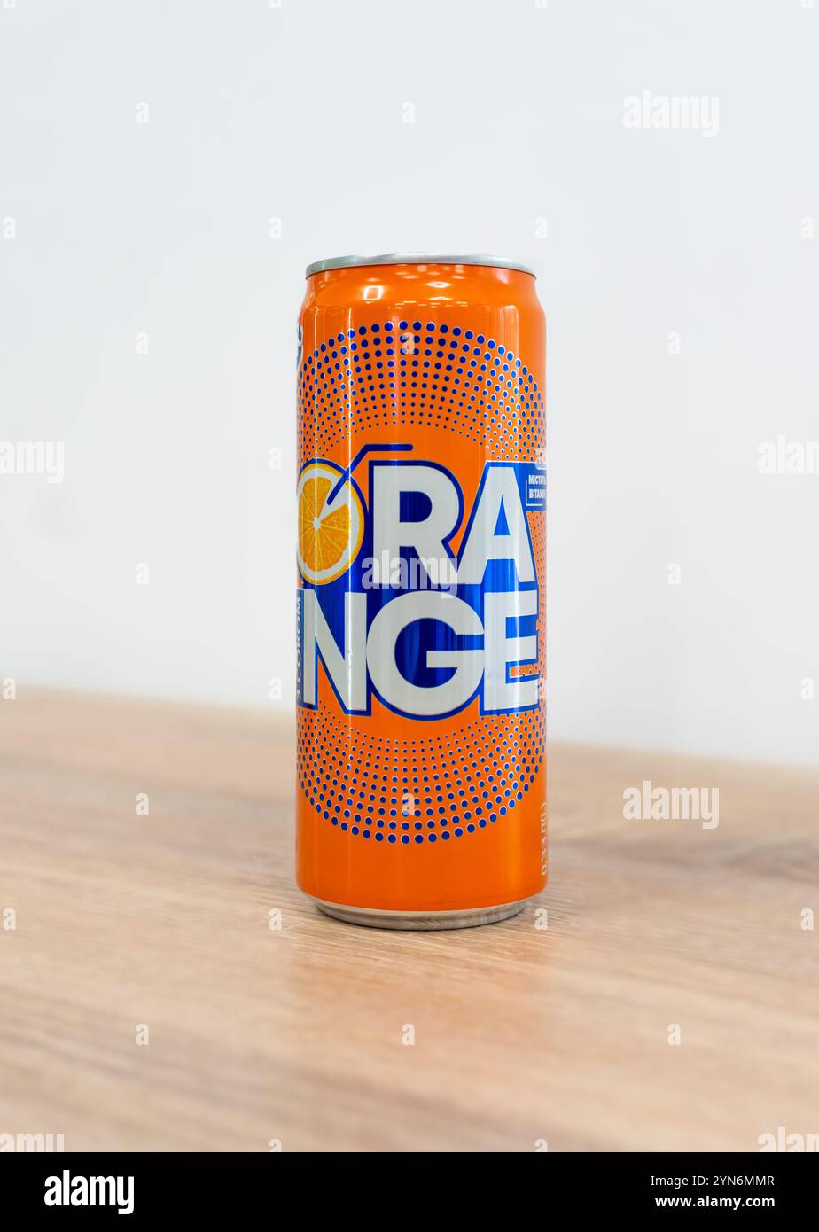 Kiev, Ukraine - November 23, 2024: Can 0,33l soft drink Zhivchik Orange ...