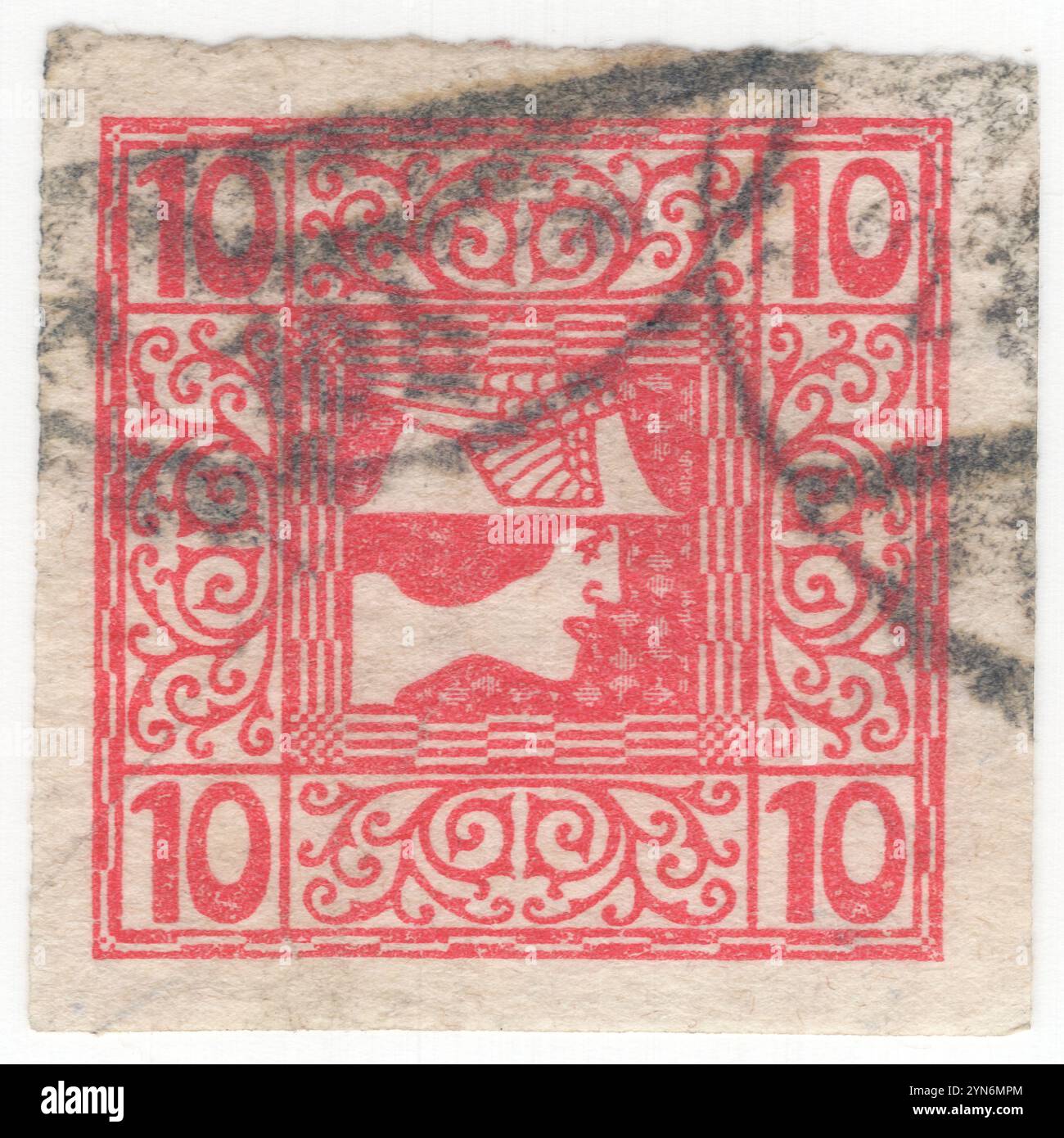 AUSTRIA — 1908: 10 heller carmine Newspaper stamp. Stylized head of the ...