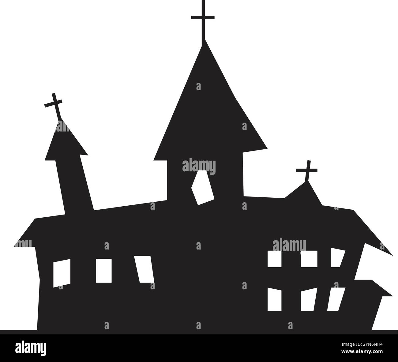 Black silhouette of a creepy and mysterious church with crosses and ...