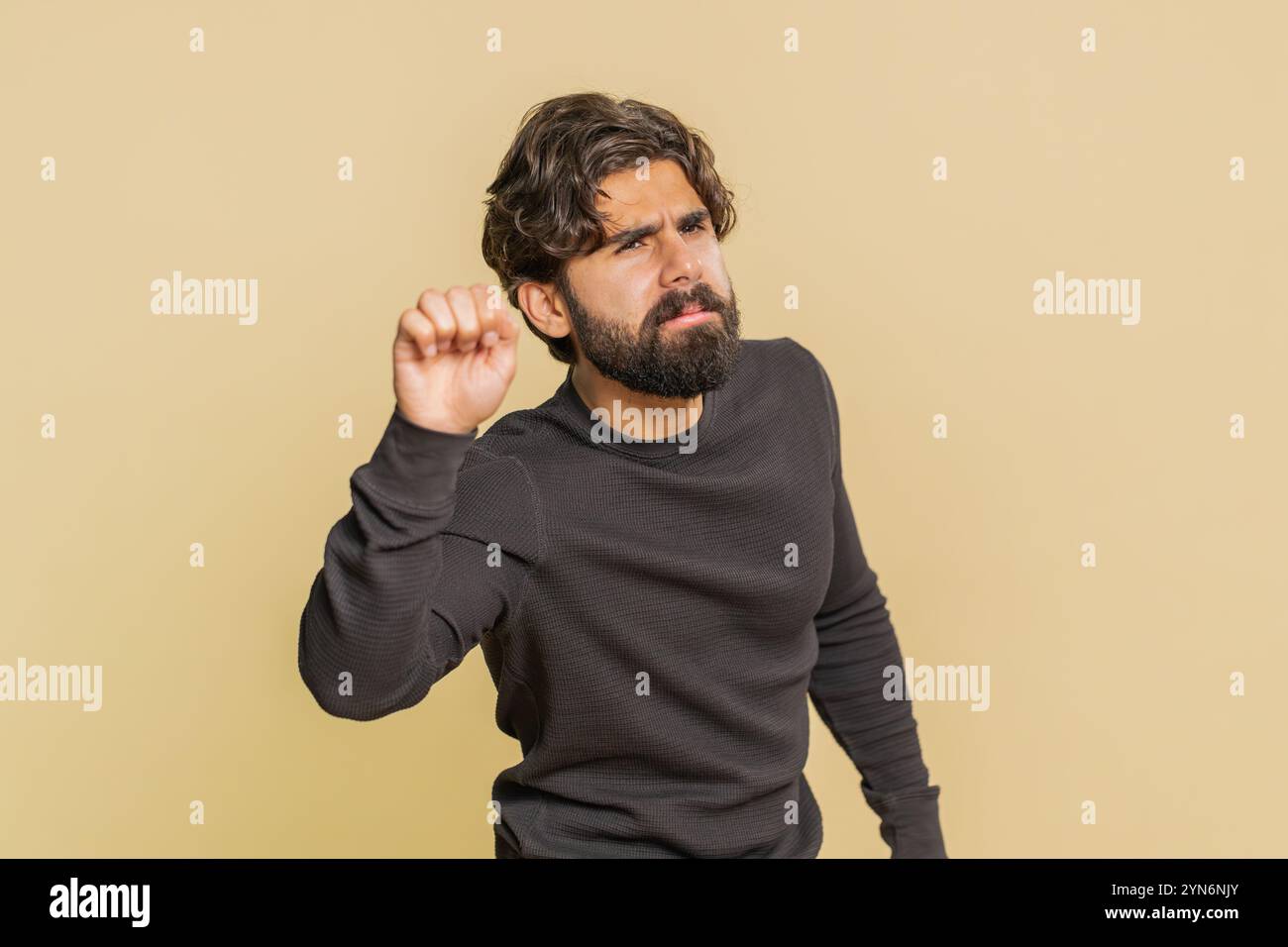 Knock-knock who is there. Confused Indian man knocking door gesture ...