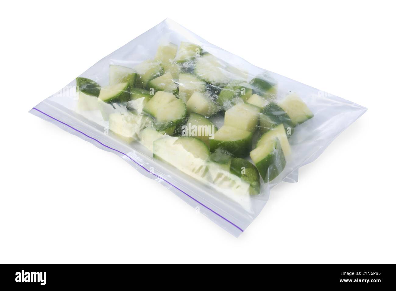 Frozen chopped zucchini in plastic bag isolated on white Stock Photo ...