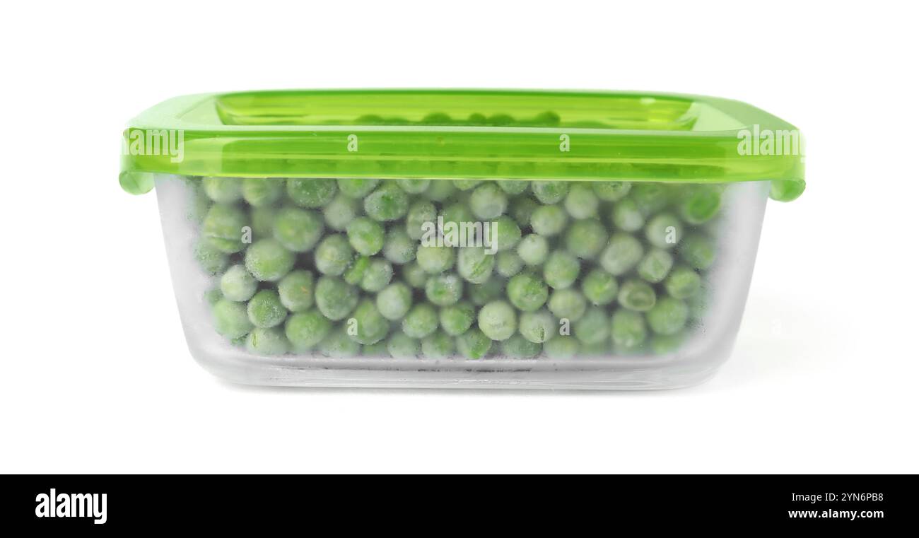 Frozen peas in container isolated on white Stock Photo - Alamy